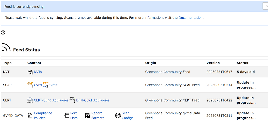Feed is currently syncing....no task can be started - Greenbone Enterprise - Greenbone Community ...