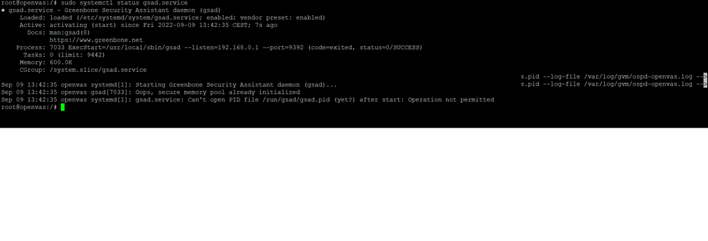 Gsad.service activating - Building from Source and Advanced Topics - Greenbone Community Forum