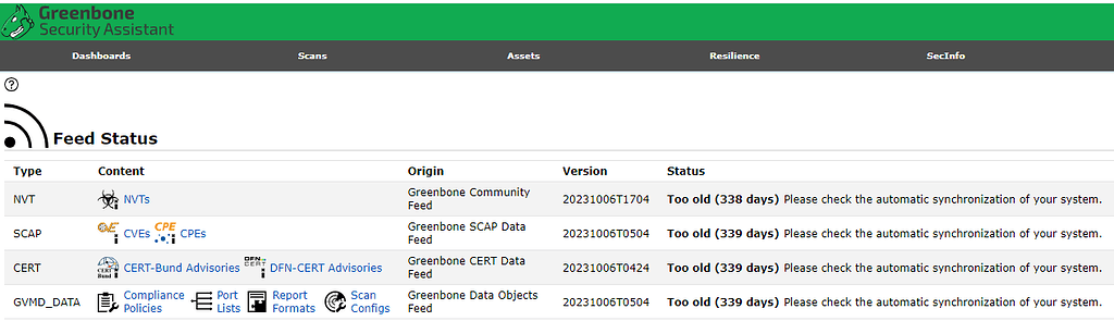 Feed Status Too Old 333 Days - Getting Started - Greenbone Community Forum