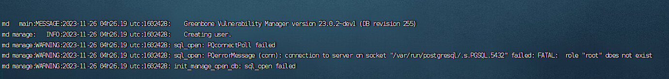 "Connection to PostgreSQL failed, error: FATAL: role 'root' does not ...